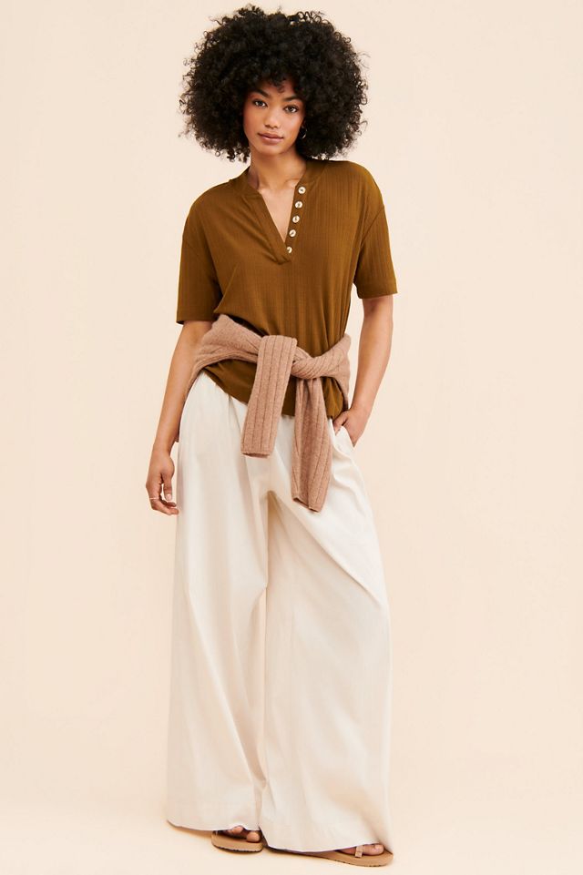 Varley Kasey Mock Placket Rib Tee | Anthropologie