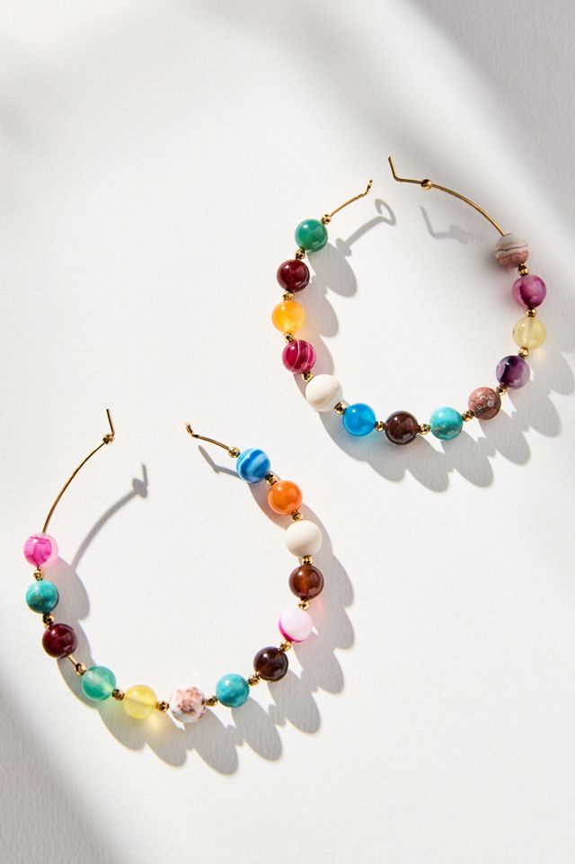 Colorful Pearl Hoop Earrings | Anthropologie
