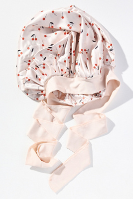 KITSCH Cherry Print Adjustable Oversized Satin Hair Bonnet | Anthropologie