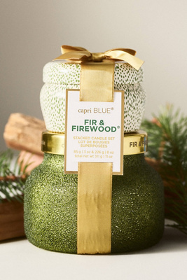 Capri Blue Woody Fir & Firewood Stacked Candle Gift Set | AnthroHome