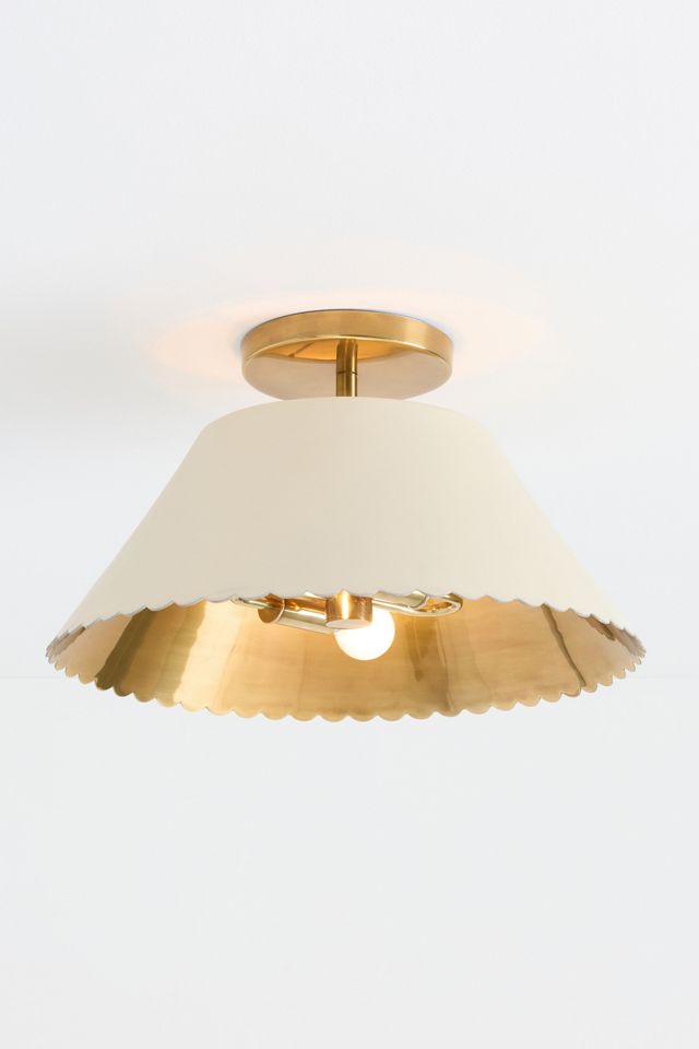 Roberta Brass Scalloped Leather Flush Mount | AnthroHome