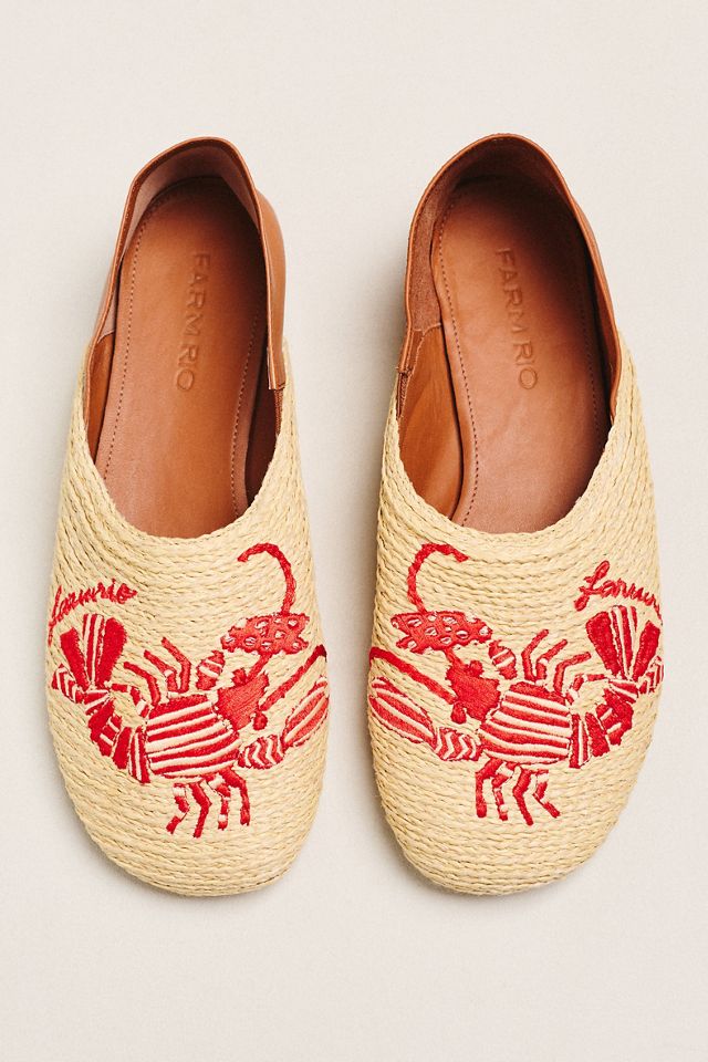 Farm Rio Lobster Raffia Flats | Anthropologie