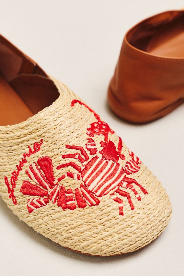 Farm Rio Lobster Raffia Flats | Anthropologie