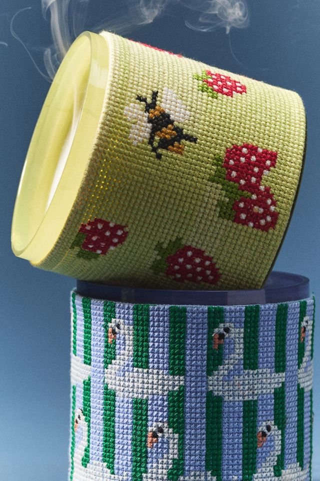 Needlepoint Wrapped Floral Golden Petals & Cashmere Glass Candle ...