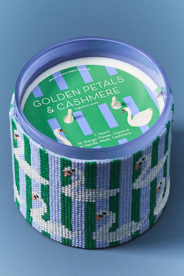 Needlepoint Wrapped Floral Golden Petals & Cashmere Glass Candle ...