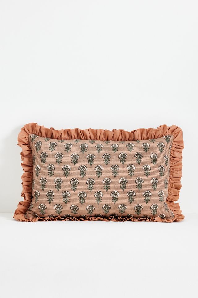 Cotton Block-Print Ruffle Cushion | Anthropologie FR