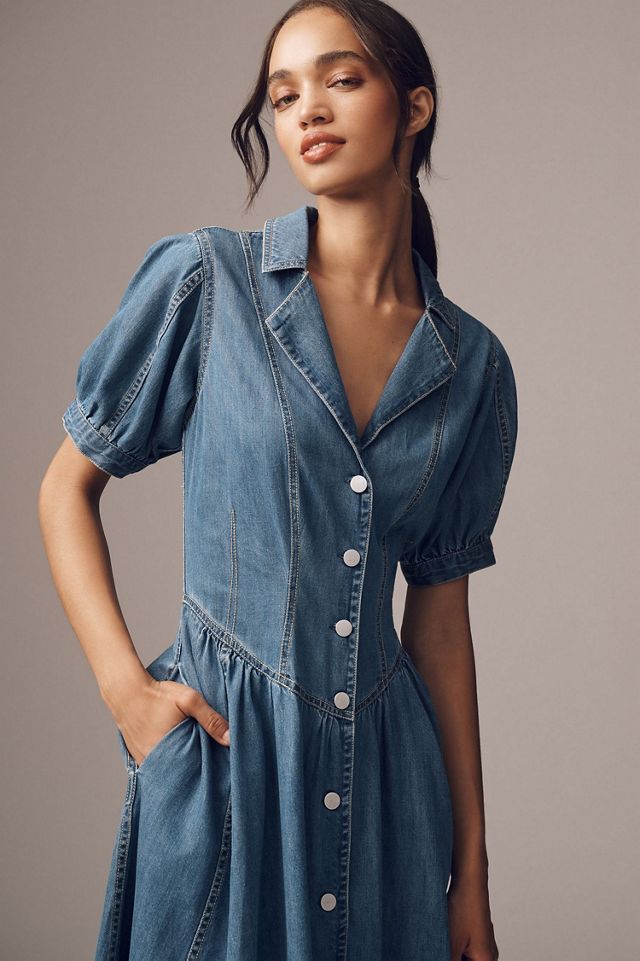 Pilcro Short-Sleeve Denim Midi Shirt Dress | Anthropologie