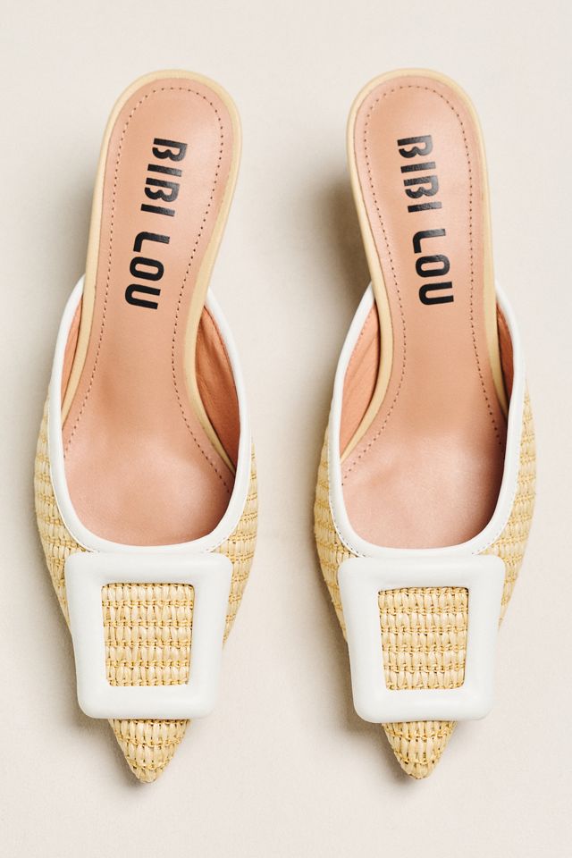 Bibi Lou Woven Raffia Mule Kitten Heels | Anthropologie