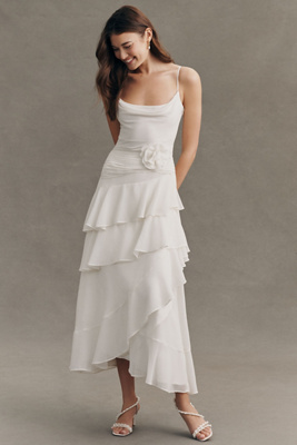 BHLDN Chiffon Tiered Rosette Midi Dress | Anthropologie