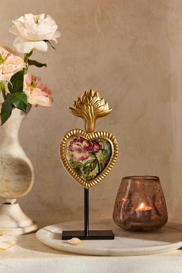 Enameled Floral Heart Medallion + Stand | Anthropologie