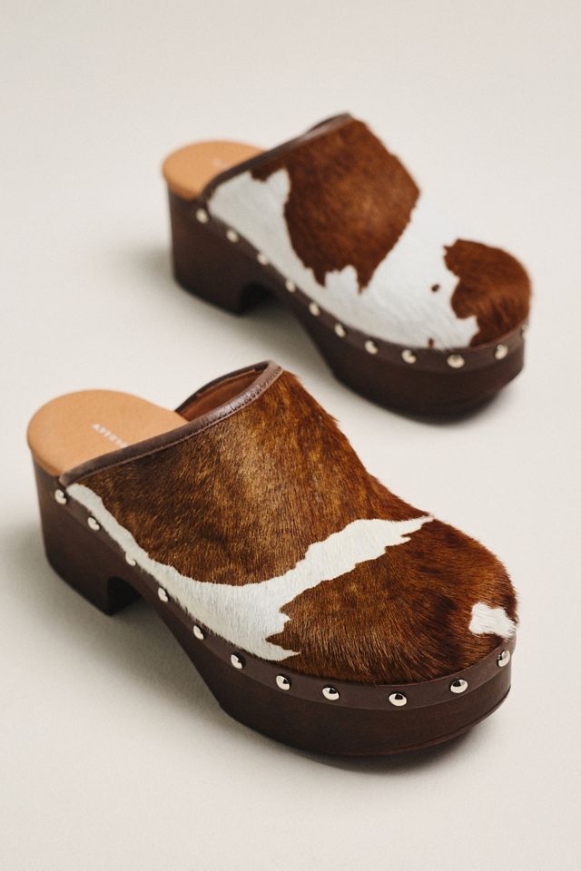 By Anthropologie Studded Cow Print Wood-Bottom Clogs | Anthropologie
