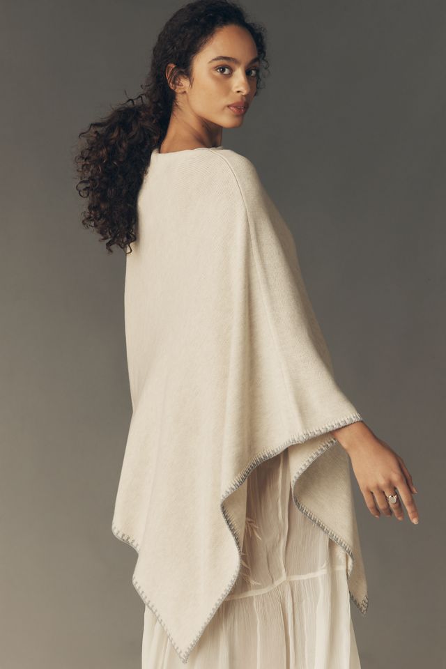 Flat White Whipstitch Poncho | Anthropologie