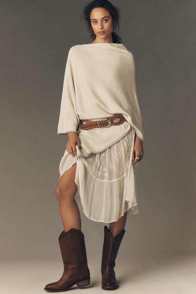 Flat White Whipstitch Poncho | Anthropologie