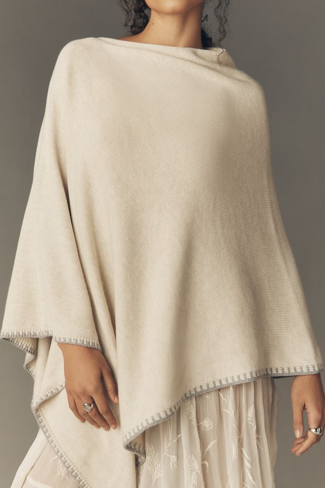 Flat White Whipstitch Poncho | Anthropologie