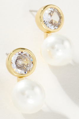 Bezel Crystal Pearl Earrings | Anthropologie