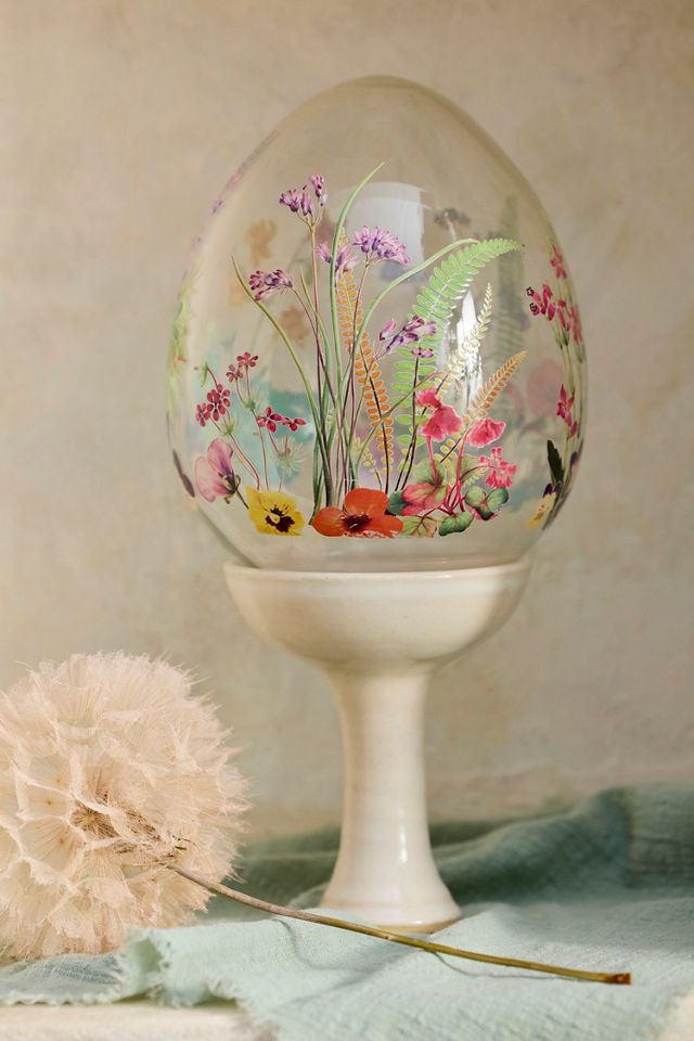 Painted Floral Glass Easter Egg | Anthropologie