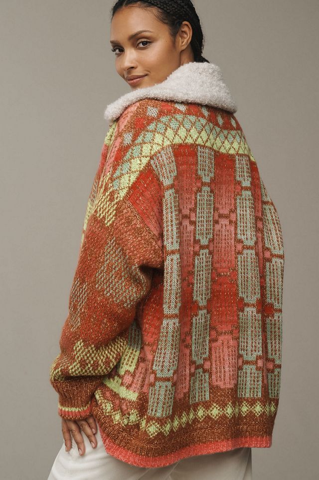 Faux-Fur Collar Cardigan Sweater | Anthropologie