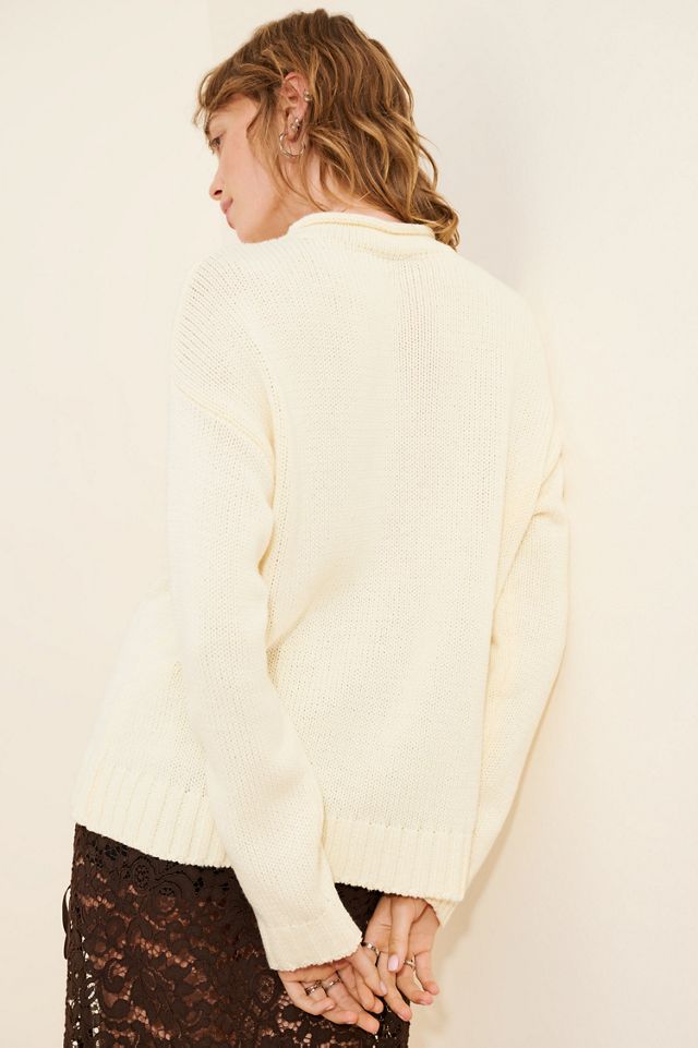 Callahan Flower Rolled Neckline Sweater | Anthropologie