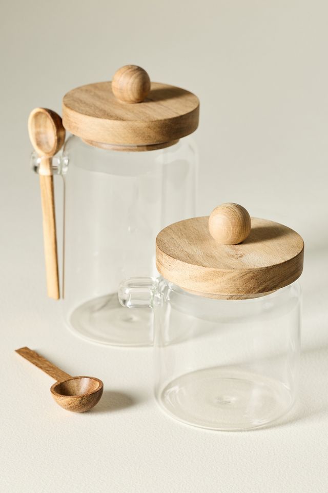 Small Glass Canister with Acacia Lid and Spoon | AnthroHome