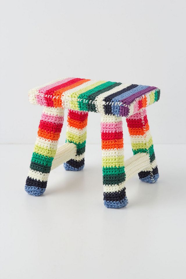 Fuzzy Rainbow Foot Stool | Anthropologie