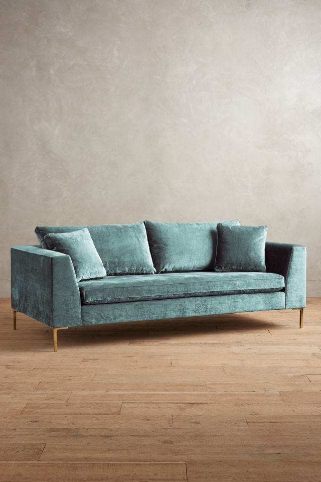 Blue velvet couch anthropologie store