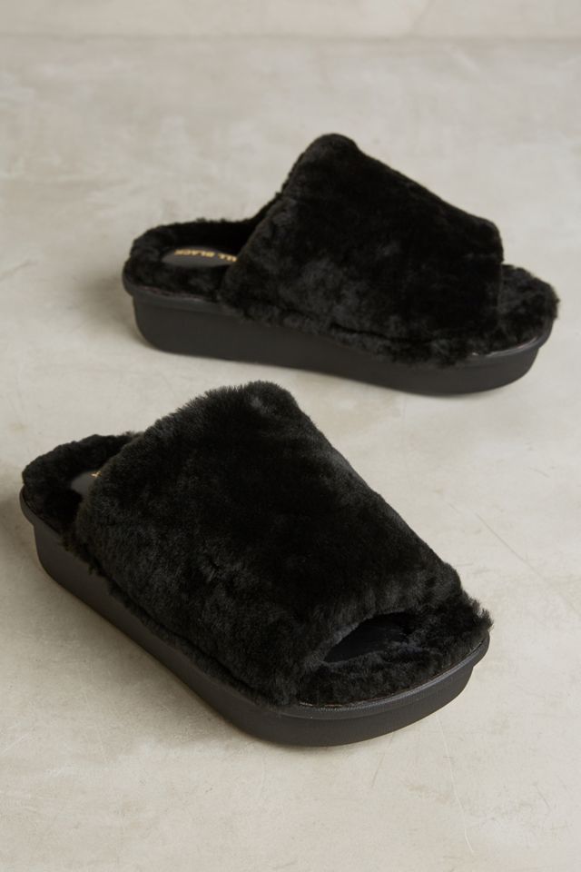 All Black Shearling Slipper Slides | Anthropologie