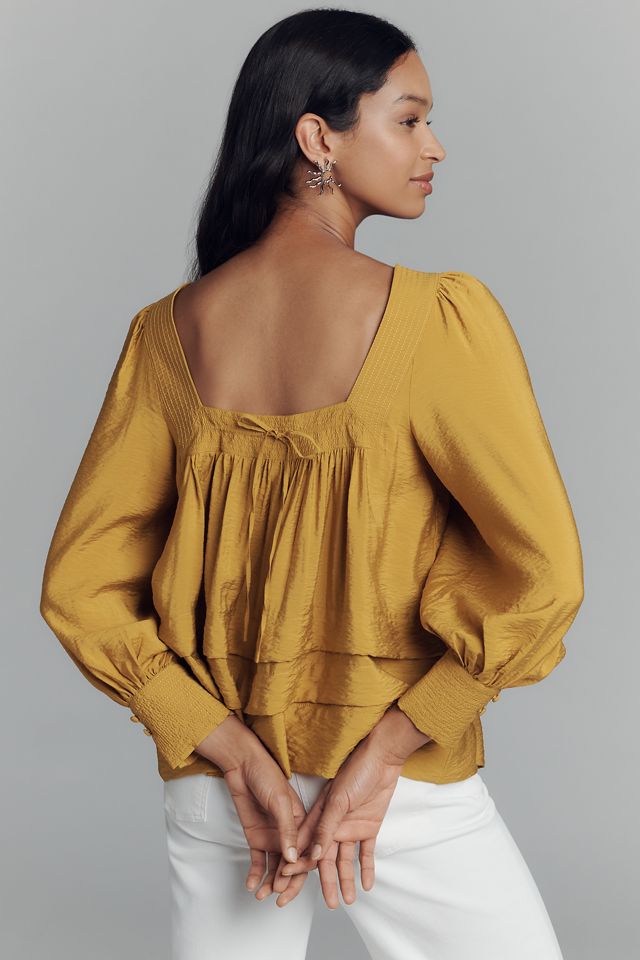 Maeve Long-Sleeve Square-Neck Blouse | Anthropologie