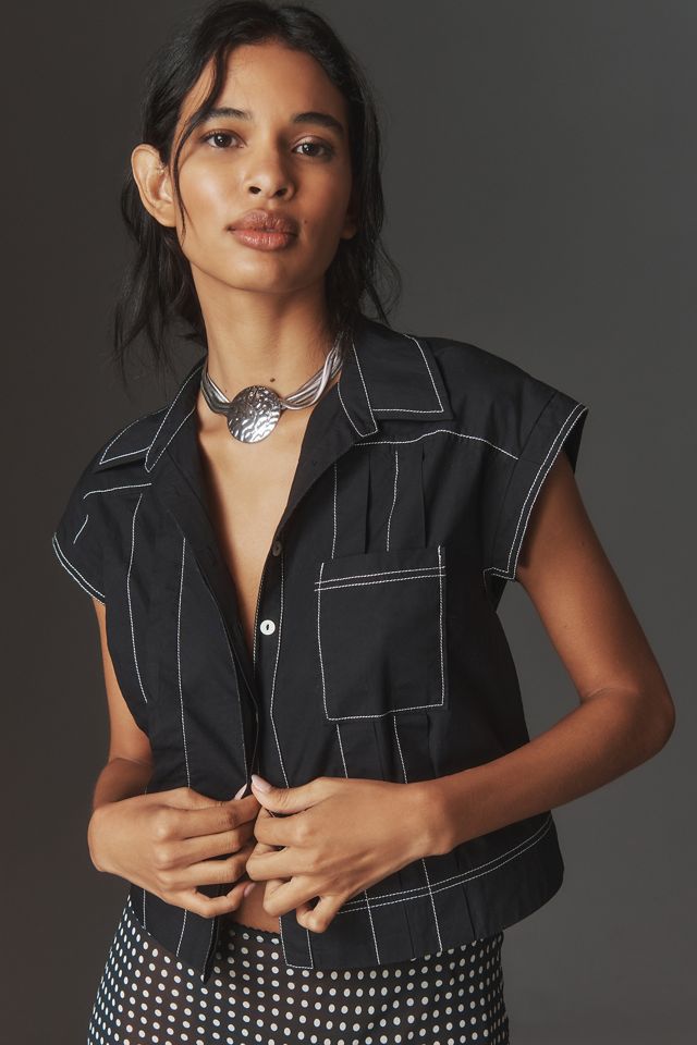 Maeve Short-Sleeve Collared Pleated Blouse | Anthropologie