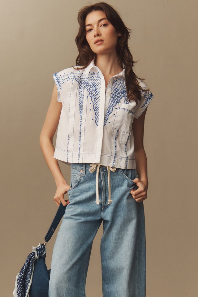 Maeve Short-Sleeve Collared Pleated Blouse | Anthropologie