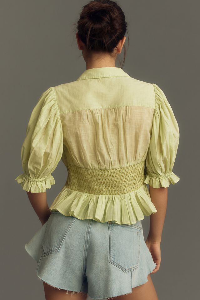 By Anthropologie Short-Sleeve Smocked Blouse | Anthropologie