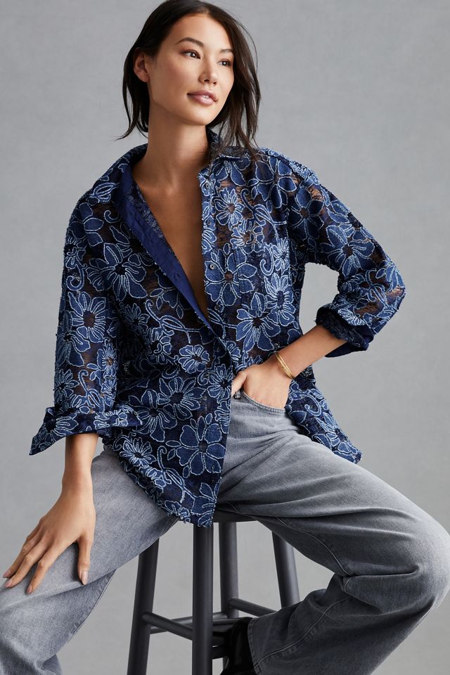 Pilcro Sheer Lace Blouse | Anthropologie
