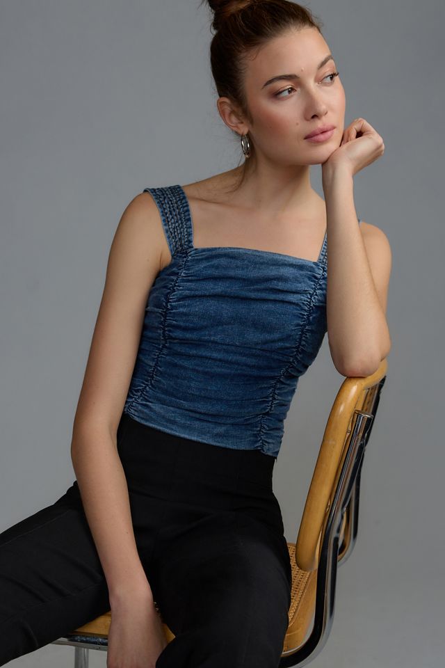 Pilcro Ruched Square-Neck Top | Anthropologie