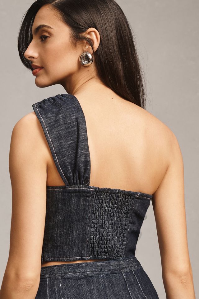 Pilcro One-Shoulder Denim Bow Top | Anthropologie