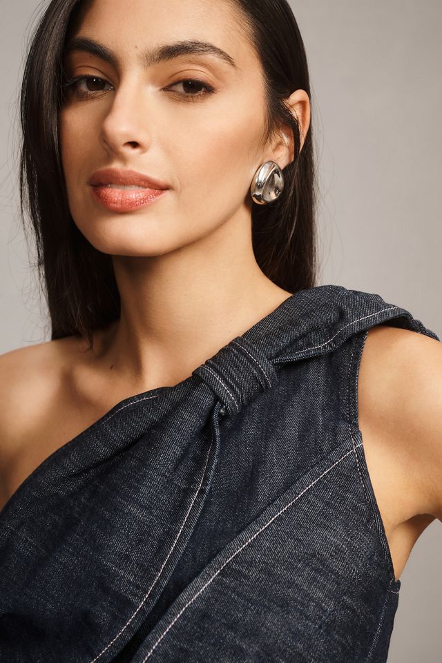 Pilcro One-Shoulder Denim Bow Top | Anthropologie