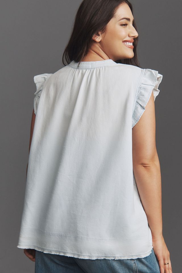 Cloth & Stone Flutter-Sleeve Raw-Edge Linen Tank | Anthropologie