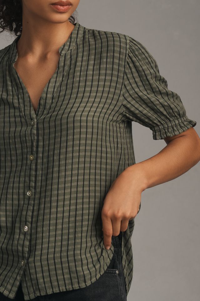 Cloth & Stone Puff-Sleeve Linen-Blend Buttondown Top | Anthropologie UK