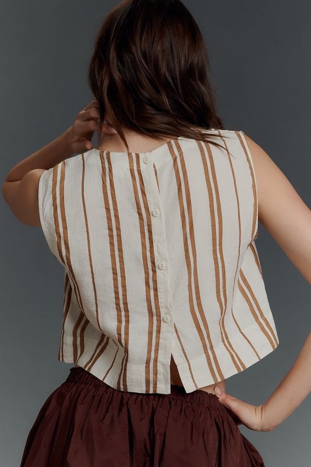 Cloth & Stone Linen Blend Boxy Button-Back Tank | Anthropologie
