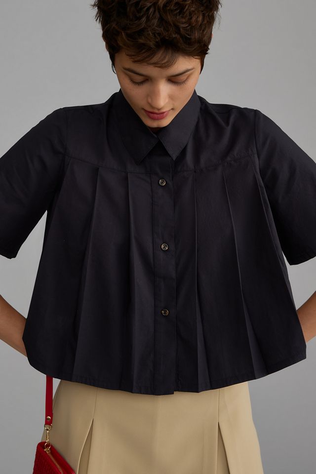 Maeve Short-Sleeve Pleated Poplin Blouse | Anthropologie