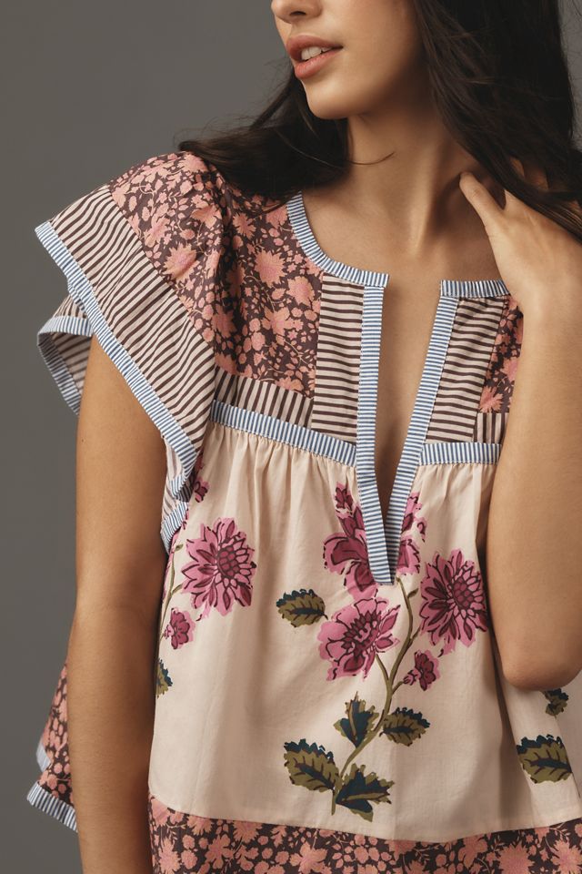 Maeve Flutter-Sleeve Printed Blouse | Anthropologie