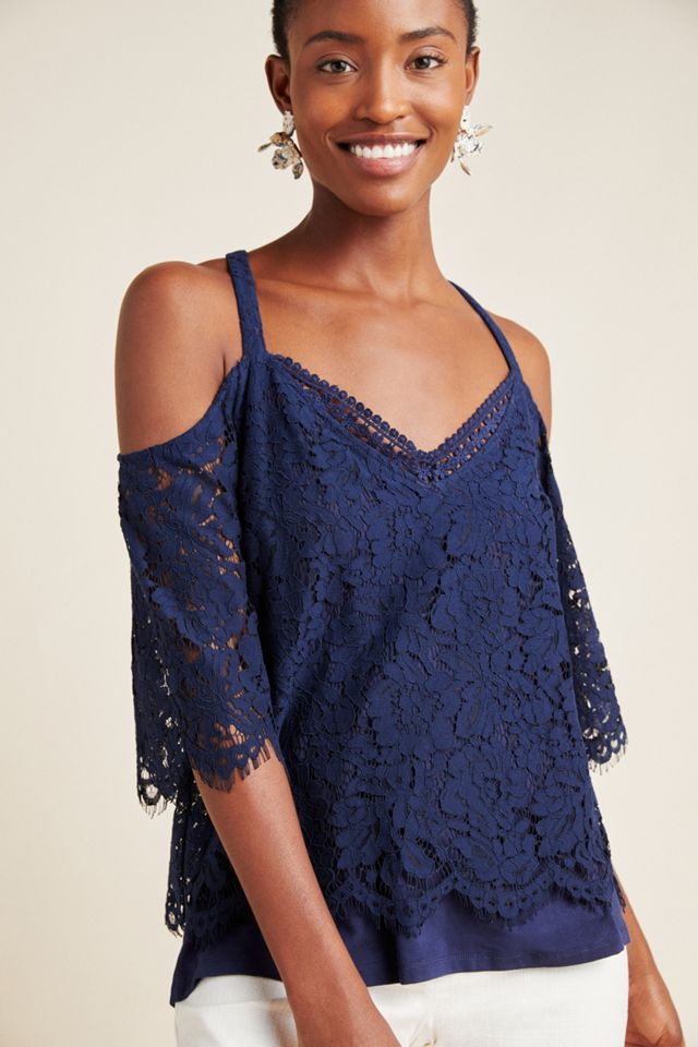 Lucy Lace Open-Shoulder Blouse | Anthropologie