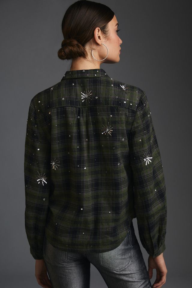 Pilcro Embroidered Plaid Shirt | Anthropologie