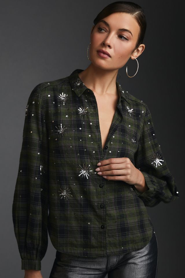 Pilcro Embroidered Plaid Shirt | Anthropologie