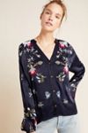 Stefania Satin Embroidered Blouse | Anthropologie