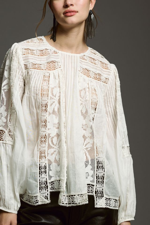 Forever That Girl Long-Sleeve Lace Peasant Blouse | Anthropologie UK