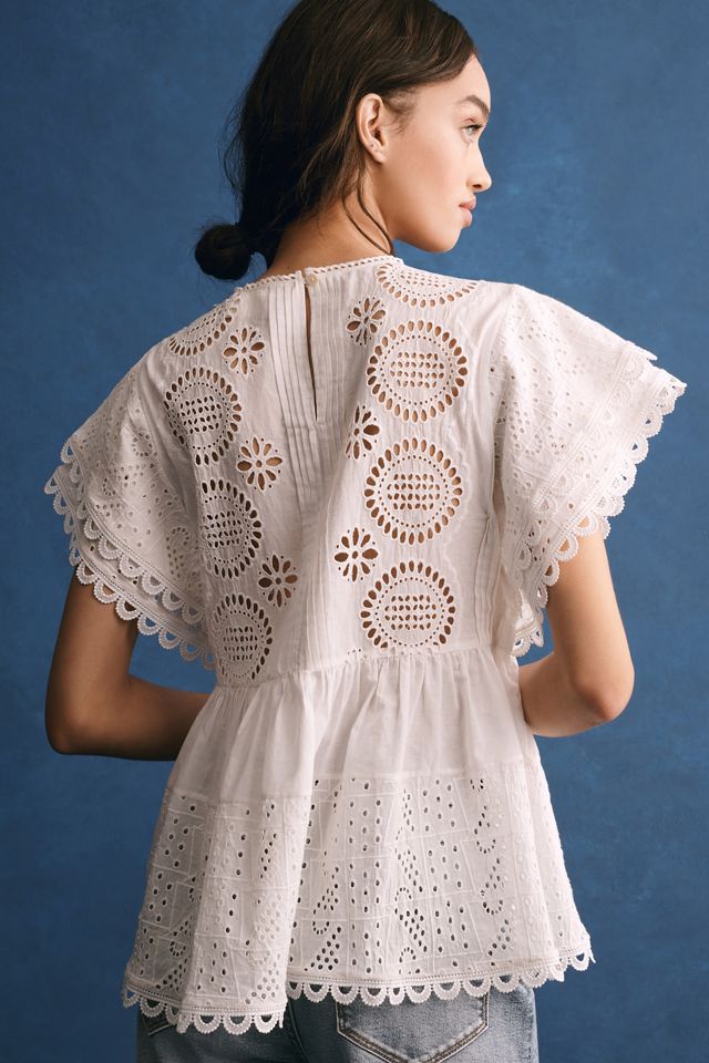 Forever That Girl Flutter-Sleeve Eyelet Tunic | Anthropologie