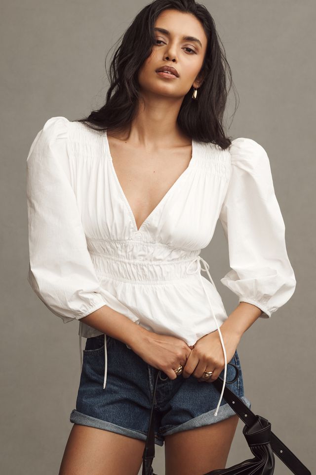 Forever That Girl V-Neck Gathered Blouse | Anthropologie