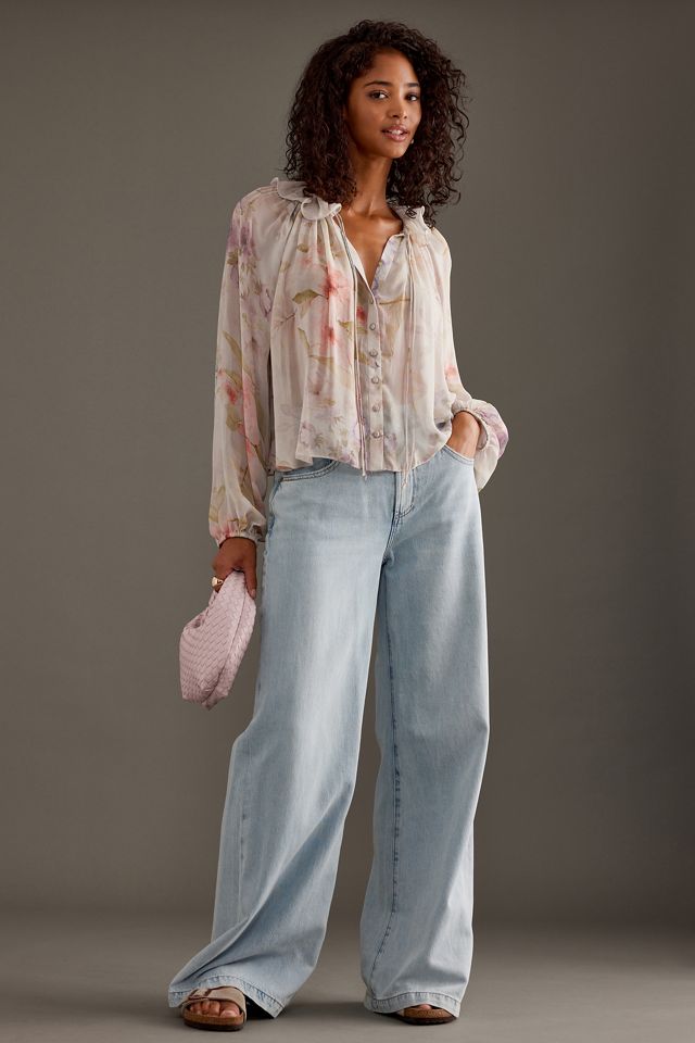 By Anthropologie Floral Blouson-Sleeve Blouse | Anthropologie UK
