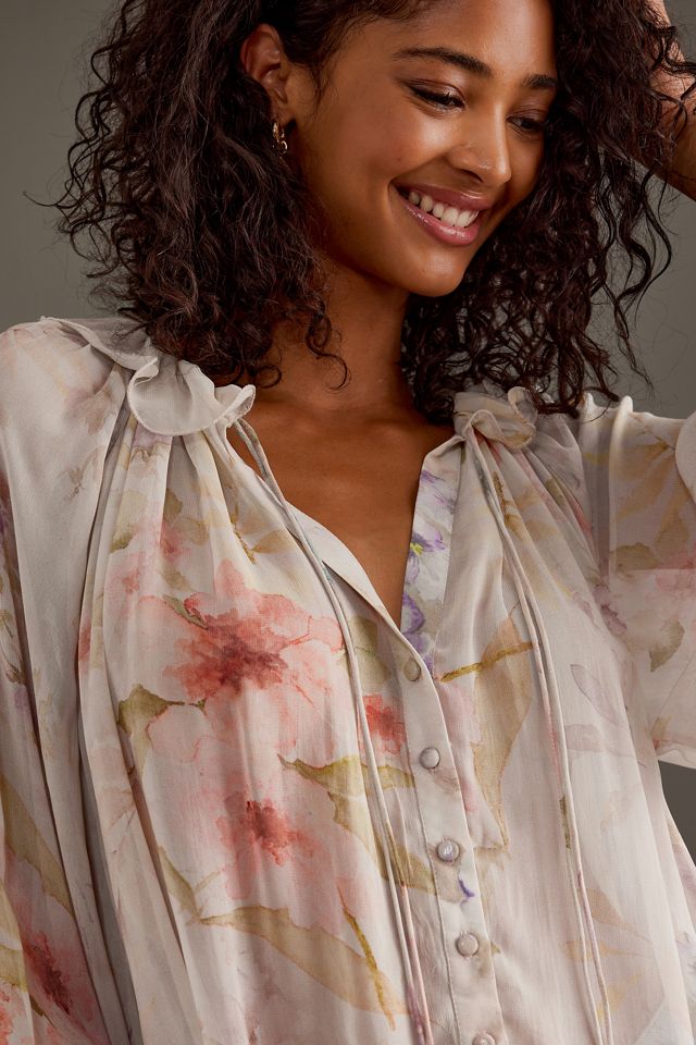 By Anthropologie Floral Blouson-Sleeve Blouse | Anthropologie UK
