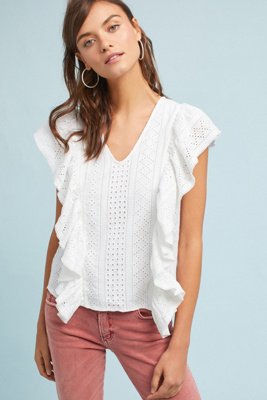 Ruffled V-Neck Shell | Anthropologie