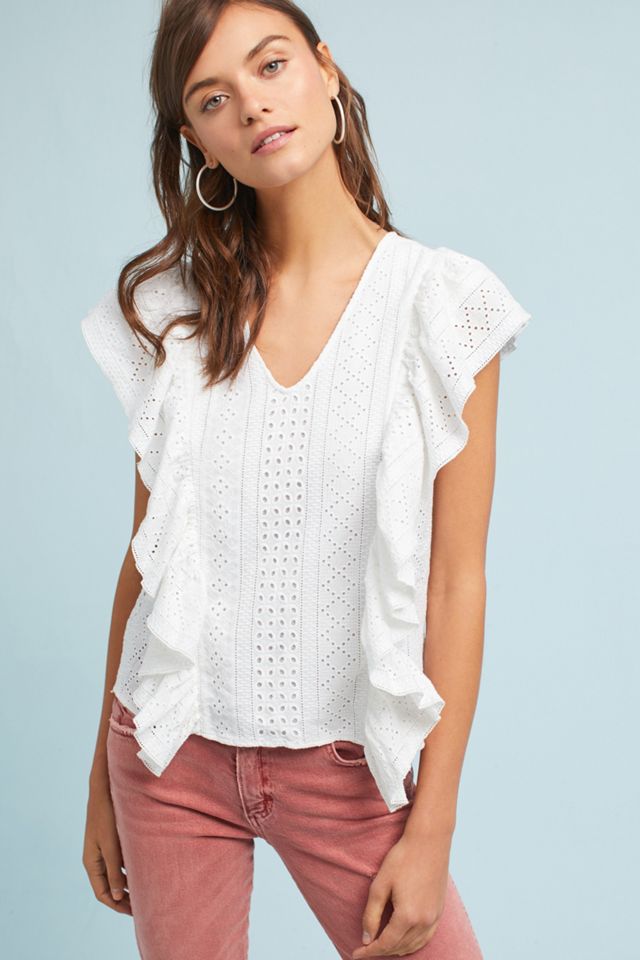 Ruffled V-Neck Shell | Anthropologie